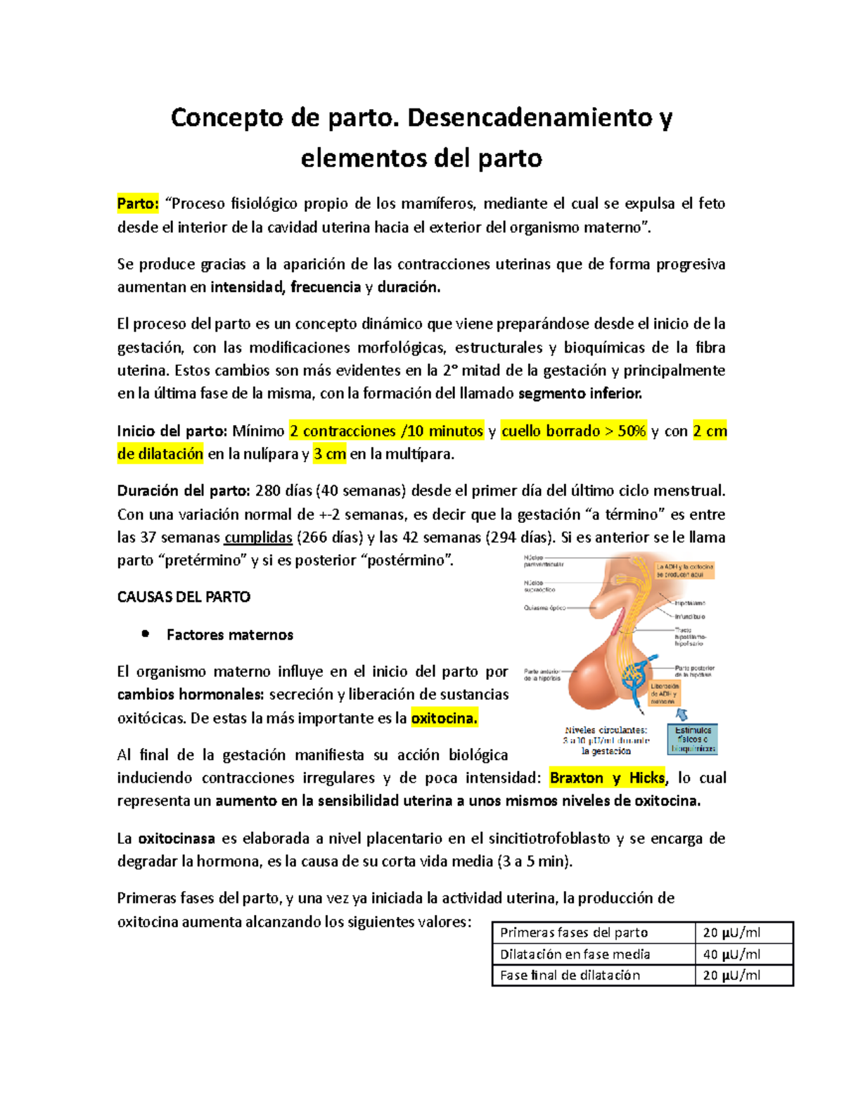 Concepto de parto, desencadenamiento y elementos del parto - Concepto ...