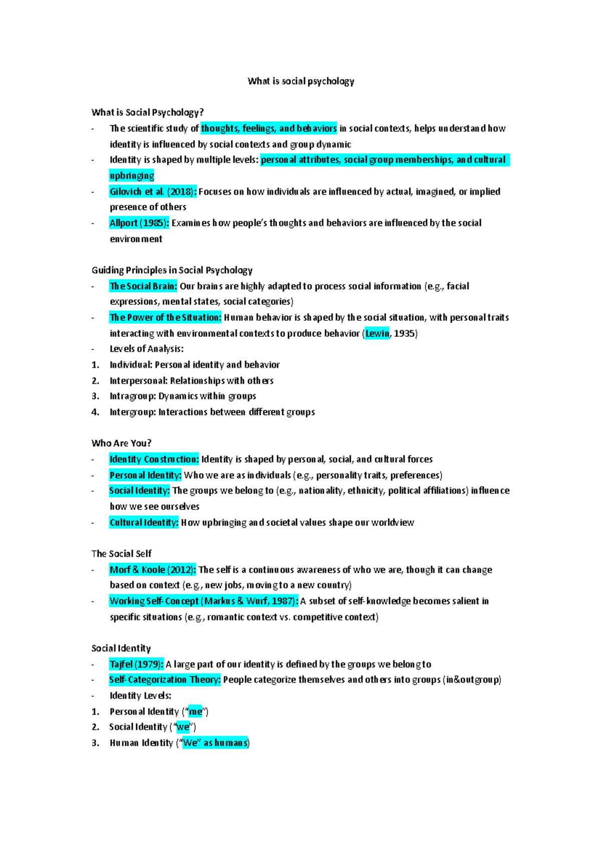 Social Psychology Overview: Key Concepts and Theories (MBB2) - Studocu