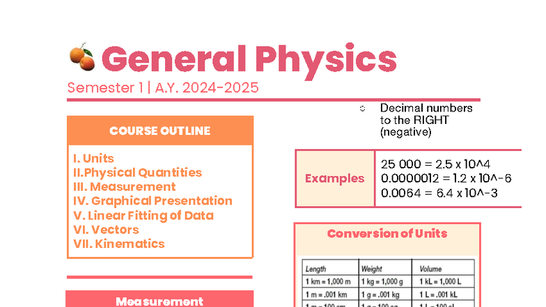 General Physics 1: Lecture Notes on Measurement & Kinematics - Studocu