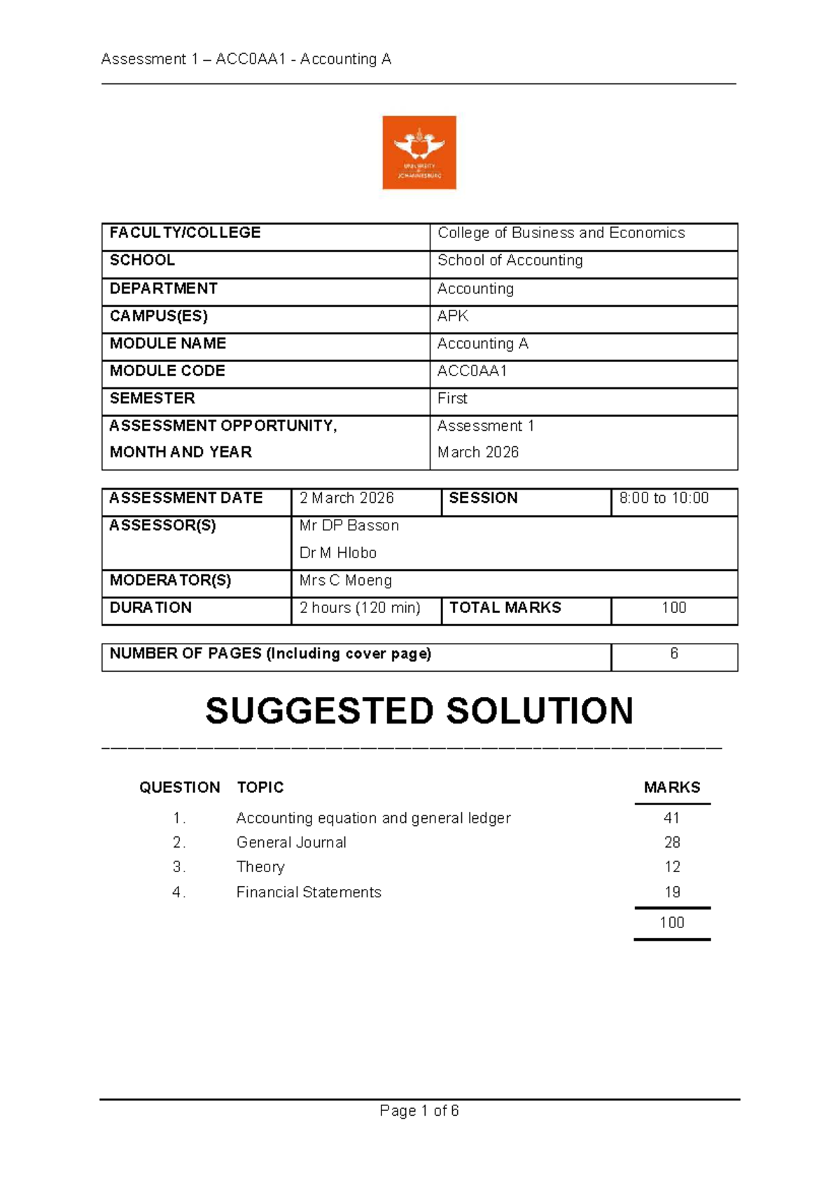 Assessment 1 Solution for ACC0AA1 Accounting A - March 2026 - Studocu