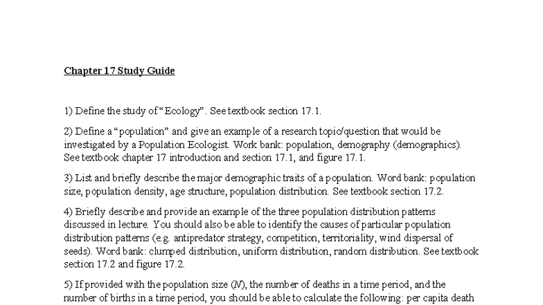 Ch17 Study Guide: Key Concepts in Population Ecology and Demography ...