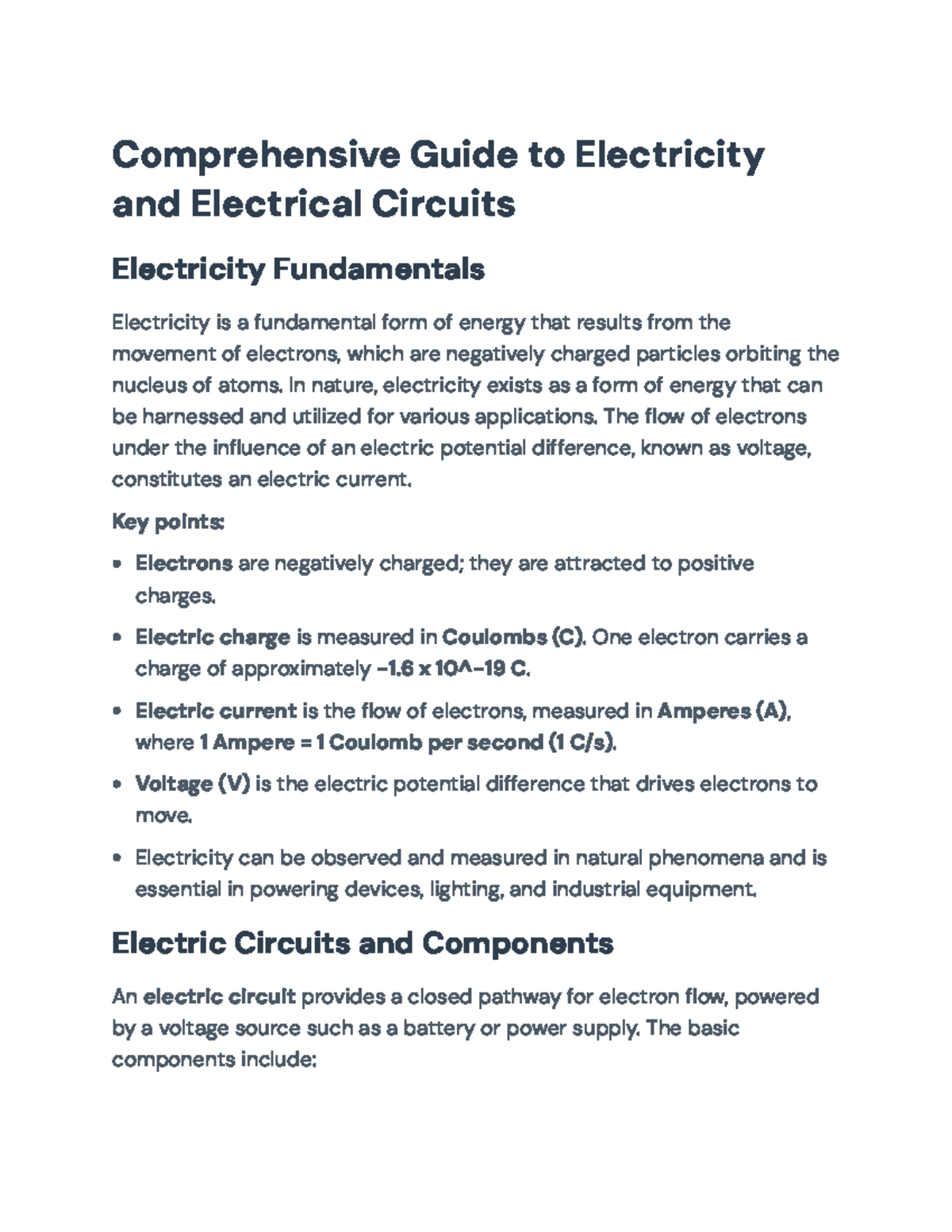 Comprehensive Guide to Electricity Fundamentals and Circuits (ENG 101 ...
