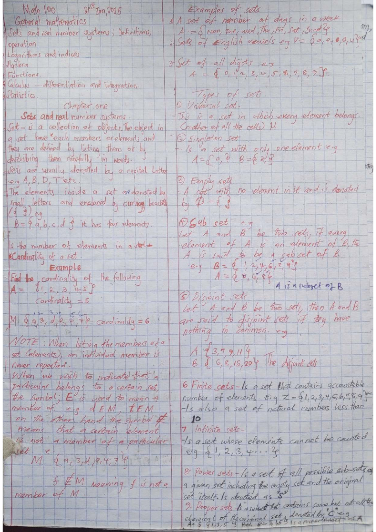 Math 100 Final Exam Notes: Sets, Functions, and Calculus Concepts - Studocu
