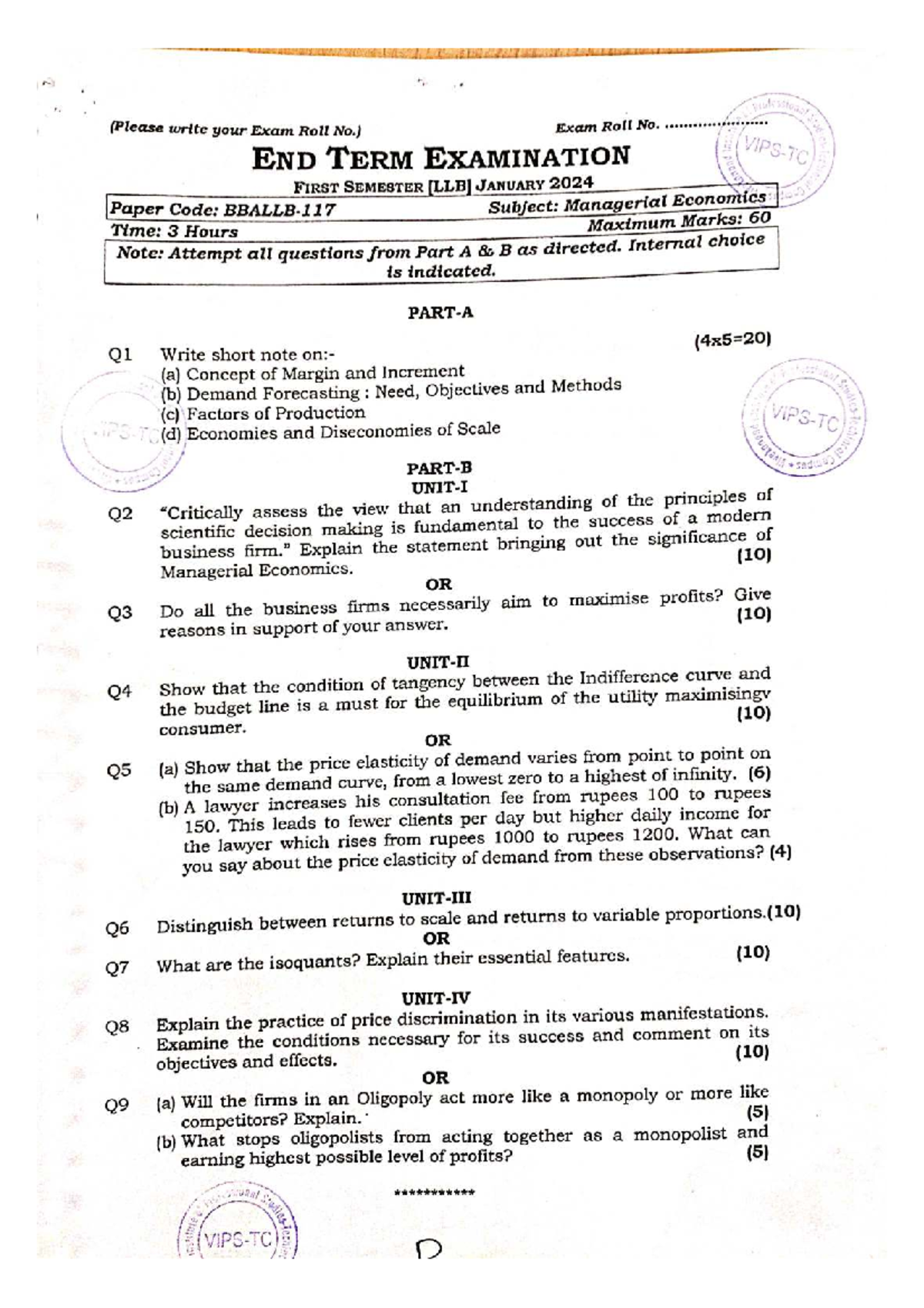 Managerial Economics - Final Exam Notes (Paper Code: BBALLB115) - Studocu