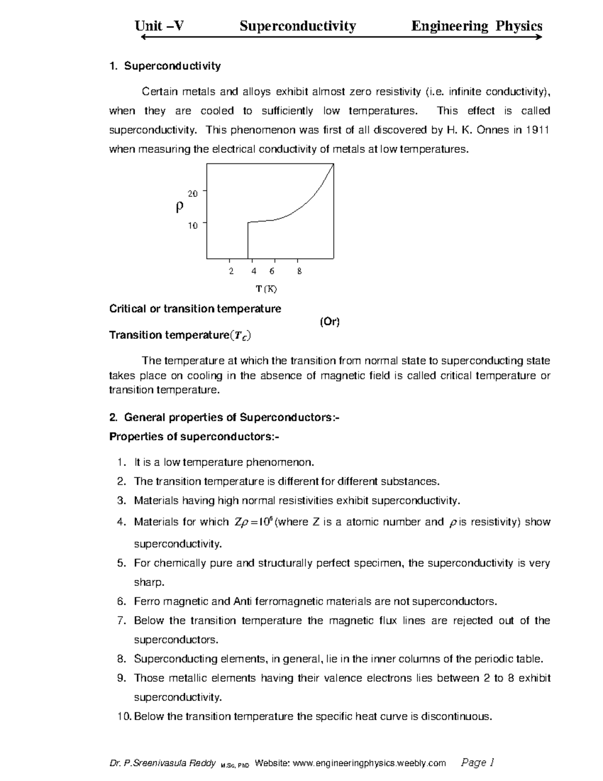 Unit Superconductivity Engineering Physics 1: Key Concepts and Effects ...