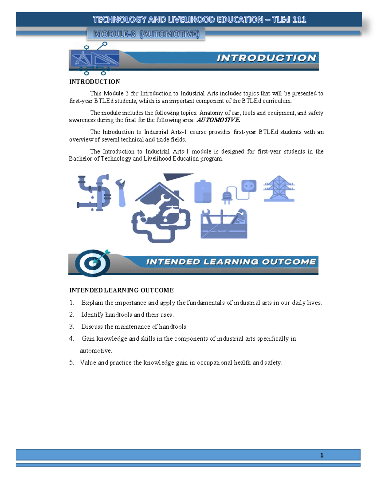 Module 3 TLEd-111: Automotive Basics for BTLEd Students - Studocu