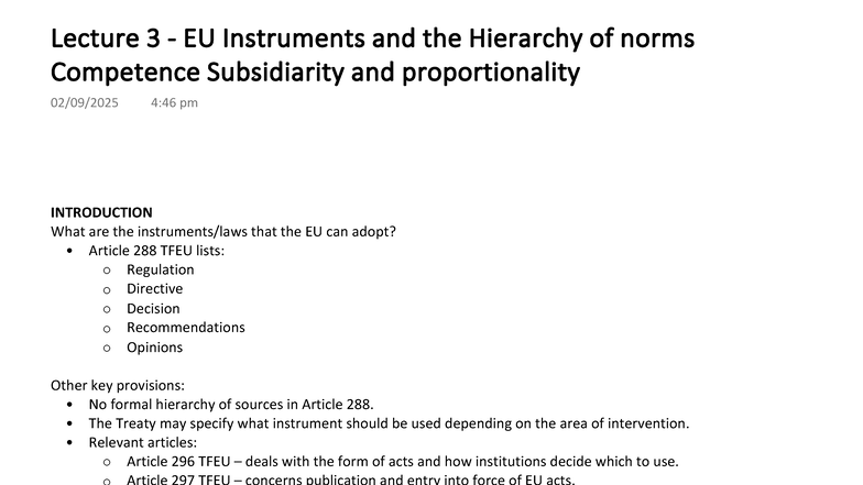 Lecture 3 - EU Instruments: Hierarchy of Norms, Competence ...