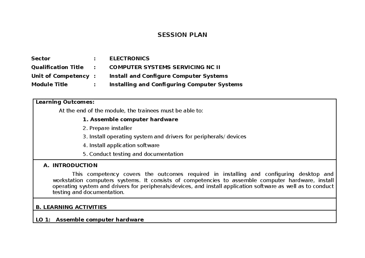 7. Session PLAN - SESSION PLAN Sector : ELECTRONICS Qualification Title : COMPUTER SYSTEMS ...