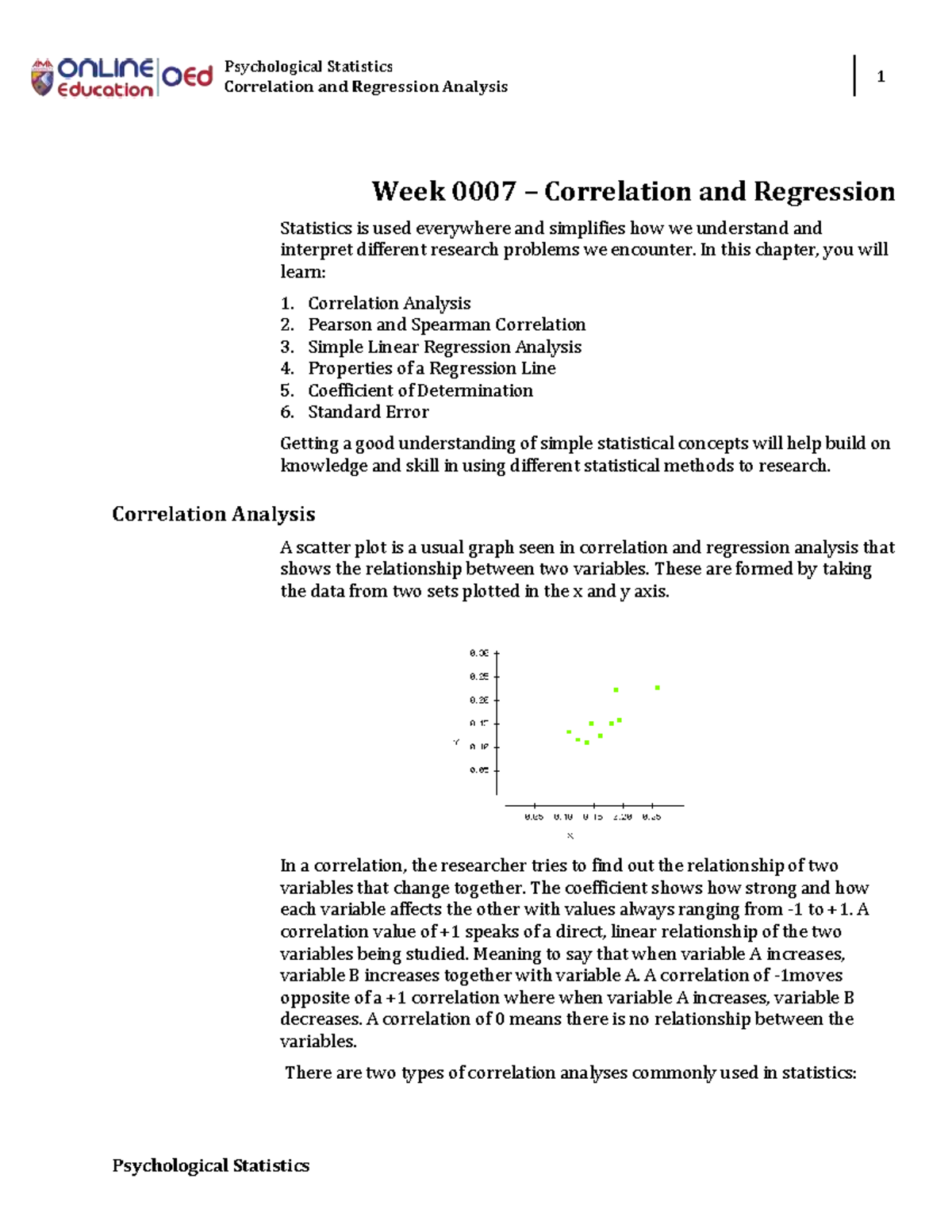 W7-Psychological Statistics: Correlation & Regression Analysis - Studocu