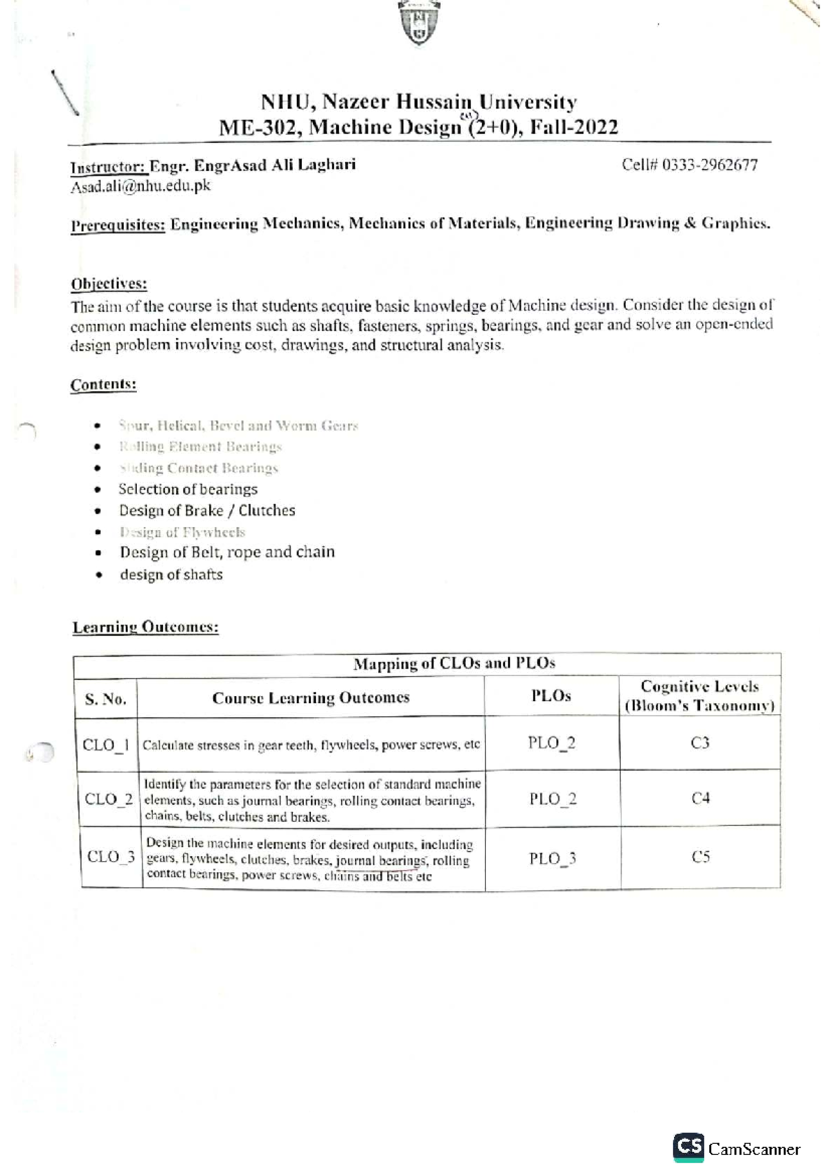 NHU ME 101: Machine Design Course Overview and Assessment Guide - Studocu