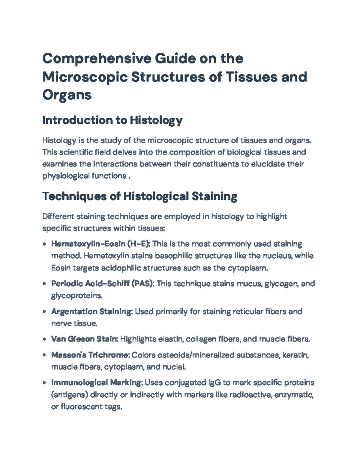 Histology 101: Guide to Tissue Structures and Staining Techniques - Studocu