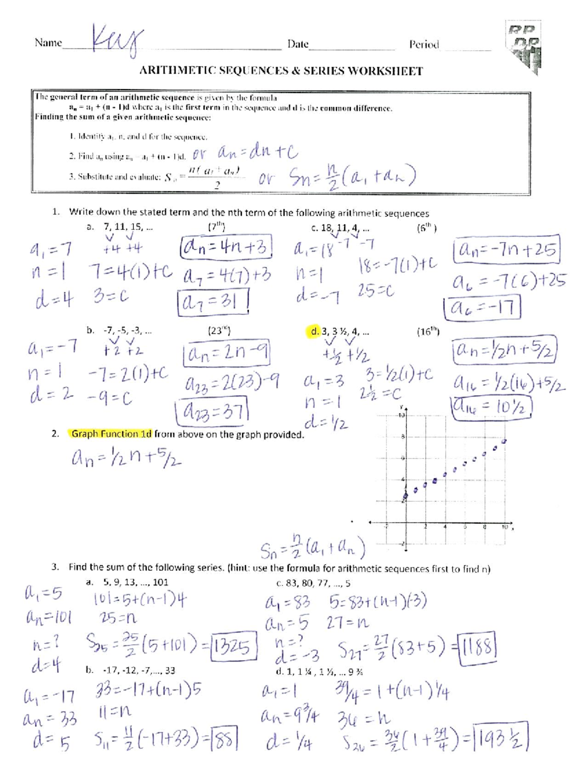 Arithmetic Sequences Series Worksheet for Math 101 - Studocu