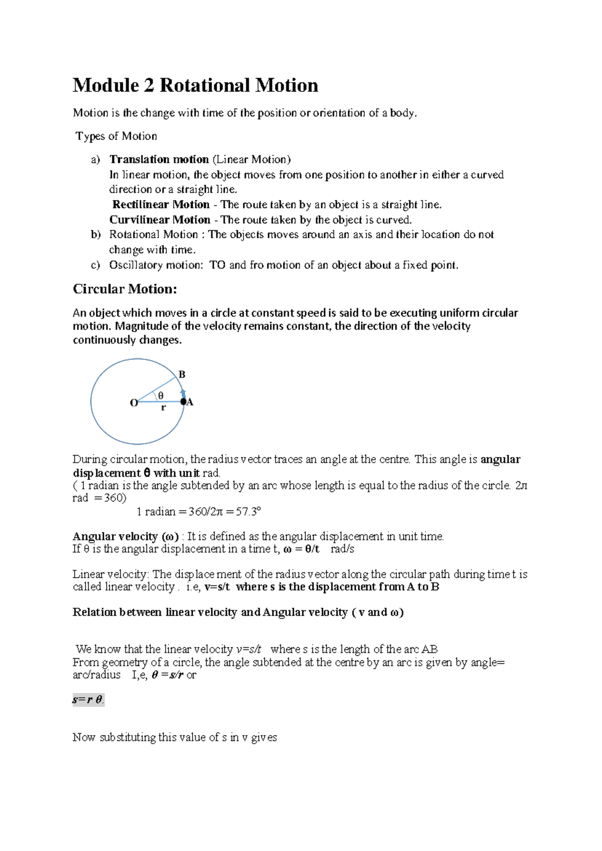 Short Notes on Rotational Motion (Module 2) - Studocu