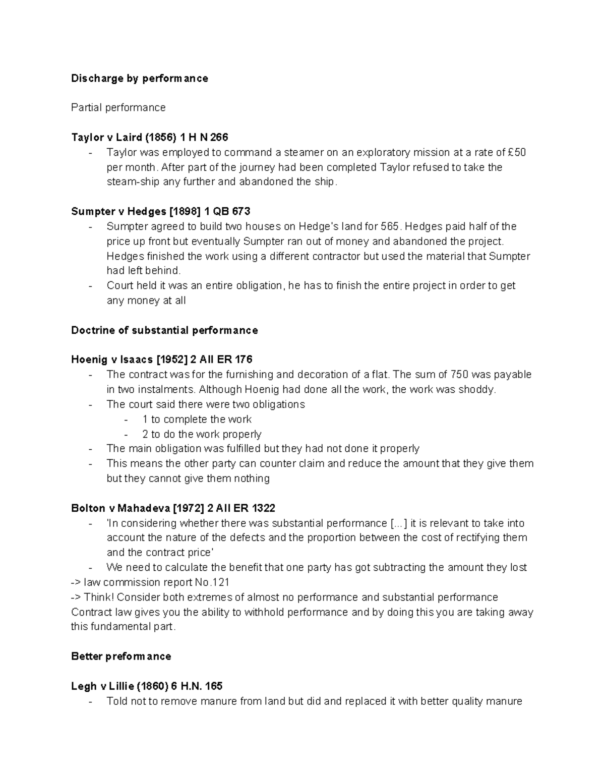 Discharge - almost complete - Discharge by performance Partial ...