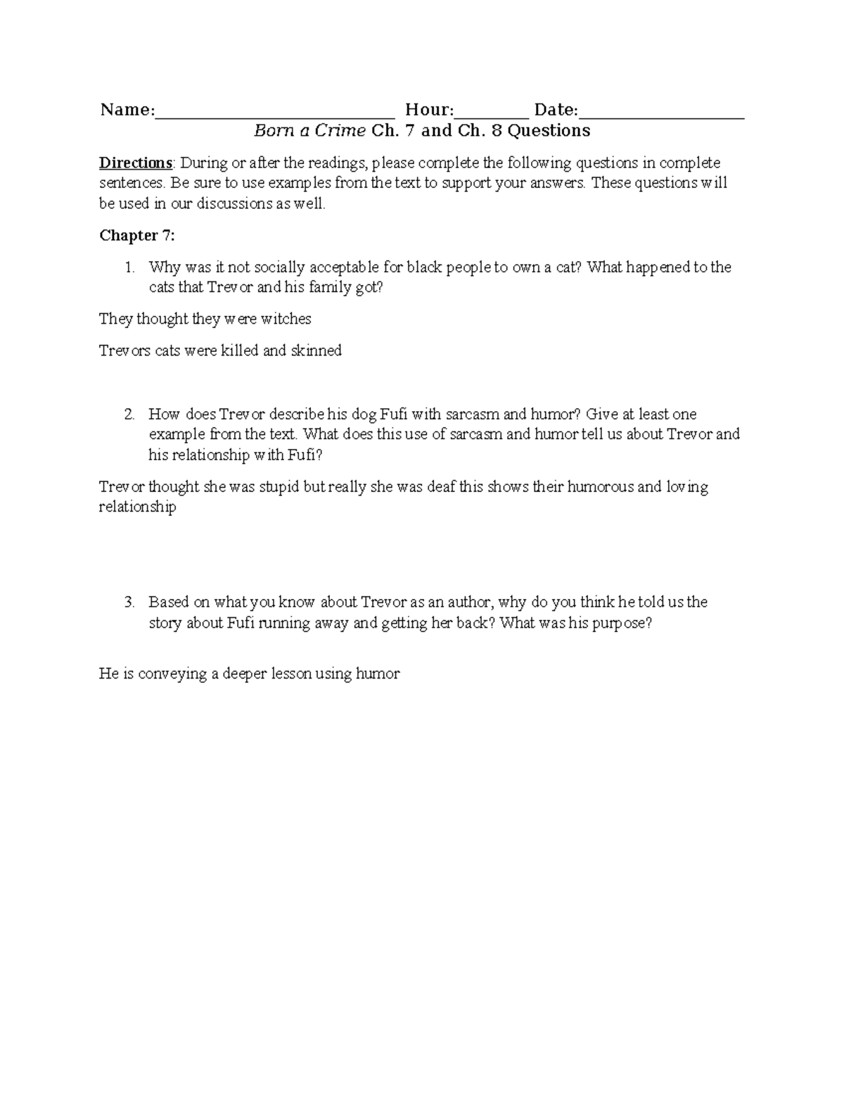 Born a Crime Ch. 7 & 8 Discussion Questions and Analysis - Studocu