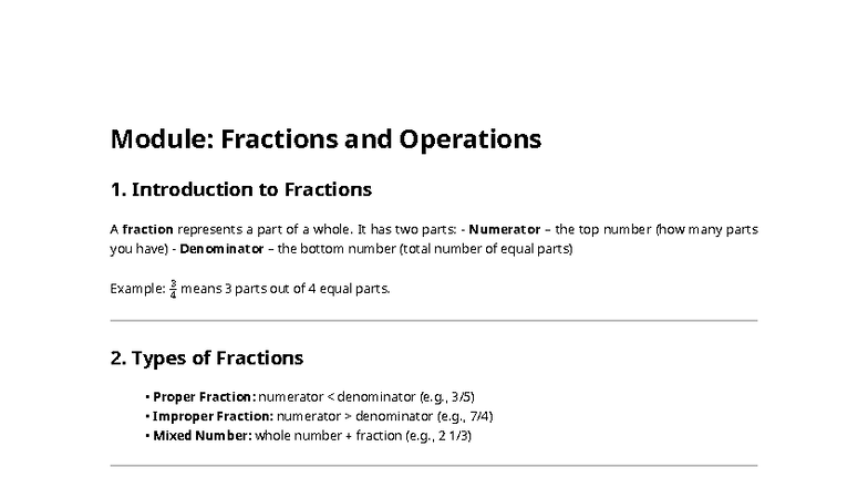 Fractions Operations Module: Understanding and Applying Concepts - Studocu