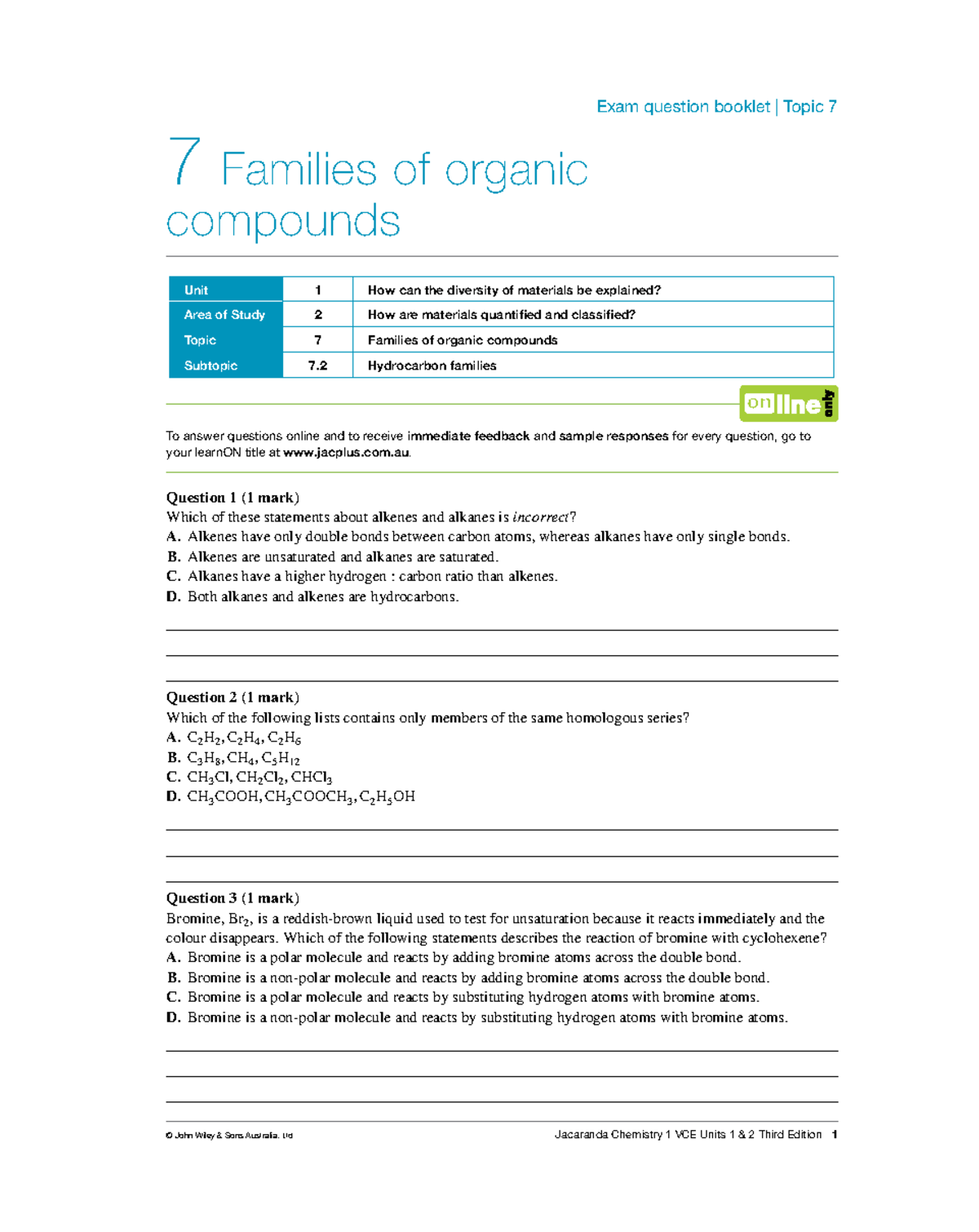 Review Questions for Organic Chemistry (CHM101) - Topic 7: Hydrocarbons ...
