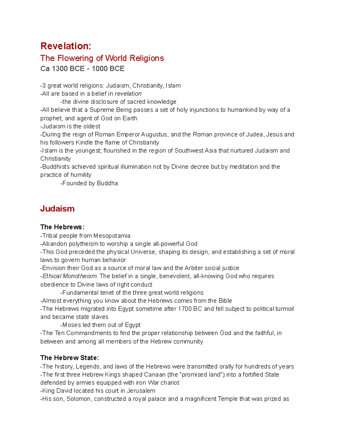 Chapter 4 Notes: The Rise of Major World Religions (Judaism ...