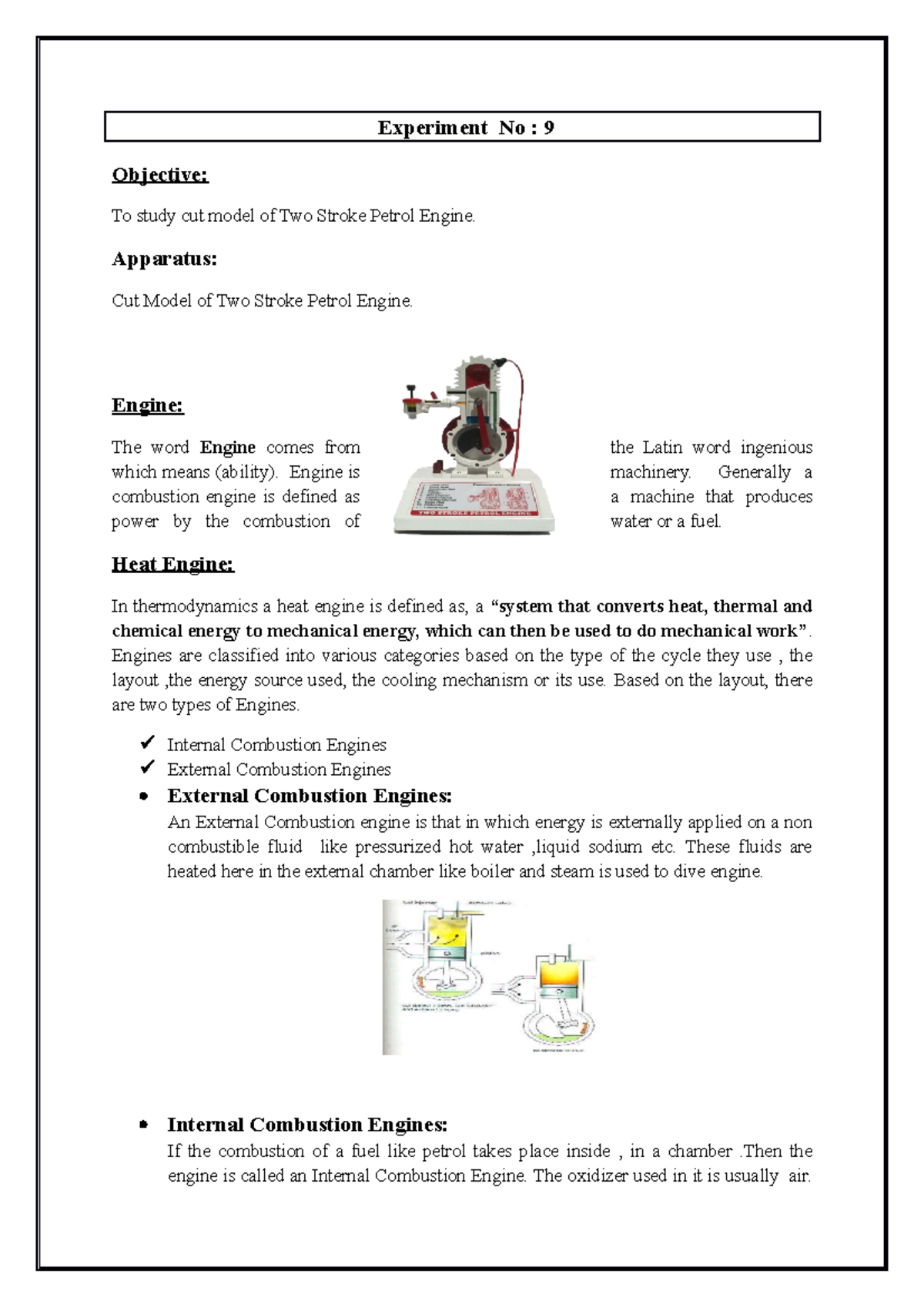 2 stroke petrol engine - practical - Experiment No : 9 Objective: To ...