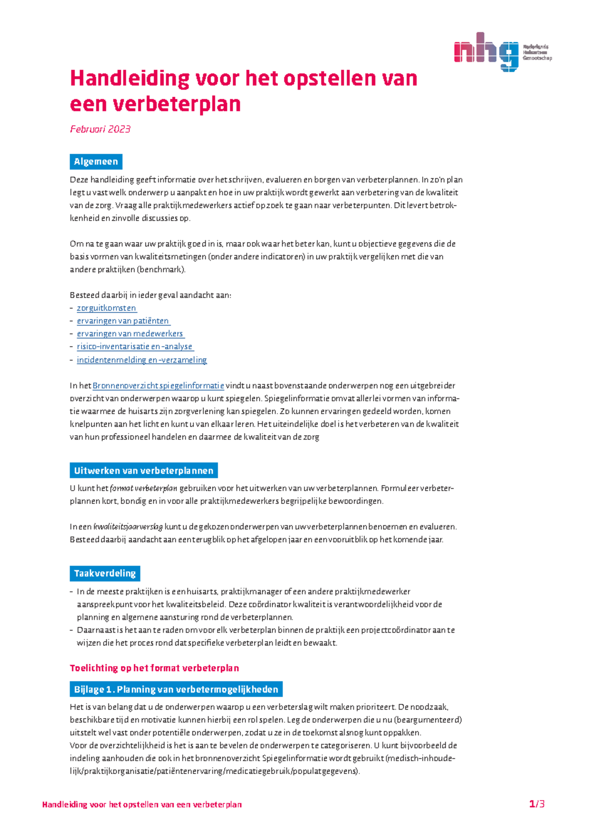 Handleiding voor het Opstellen van een Verbeterplan (Feb 2023) - Studocu