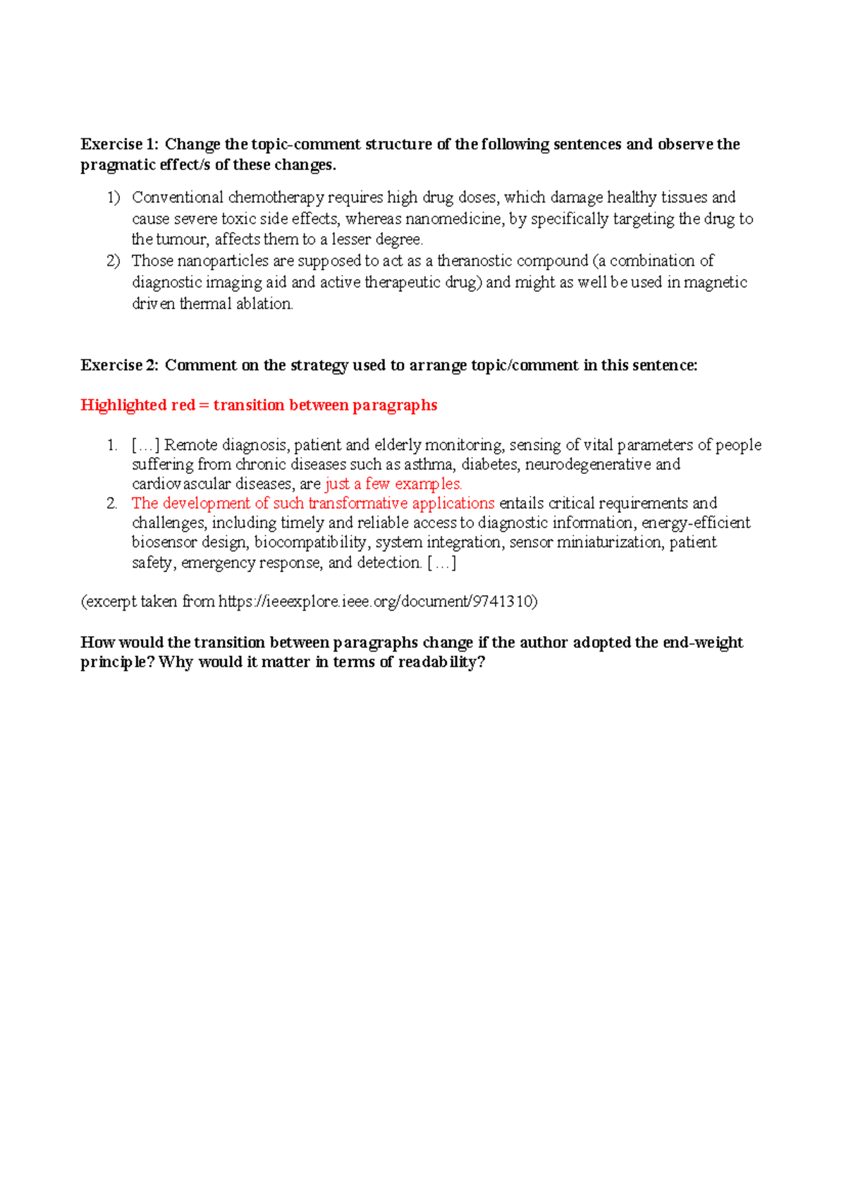 Exercise Topic Comment: Sentence Structure & Transition Analysis - Studocu