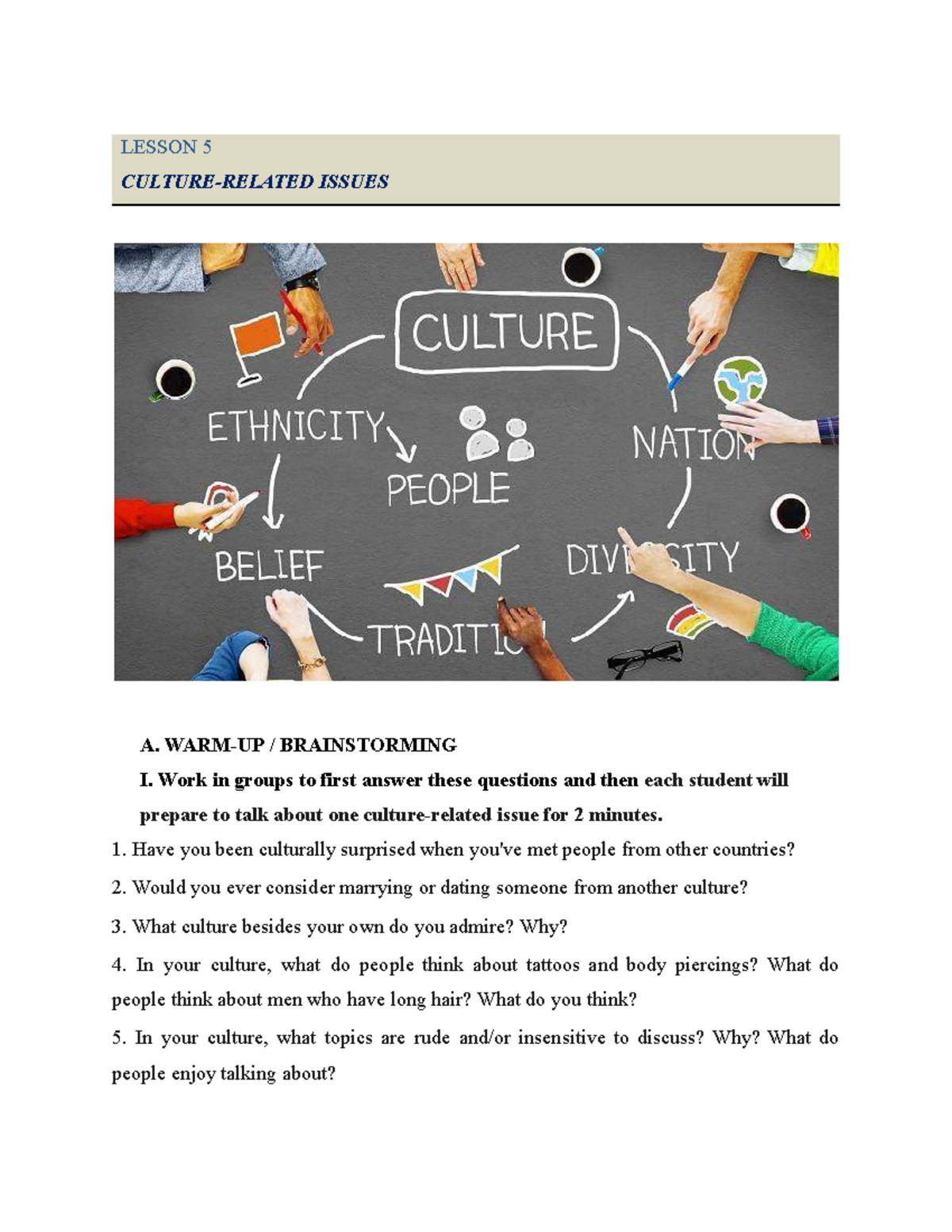 LESSON 5 - CULTURE-RELATED ISSUES IN ENGLISH FOR SPECIALIZED STUDIES 2 ...