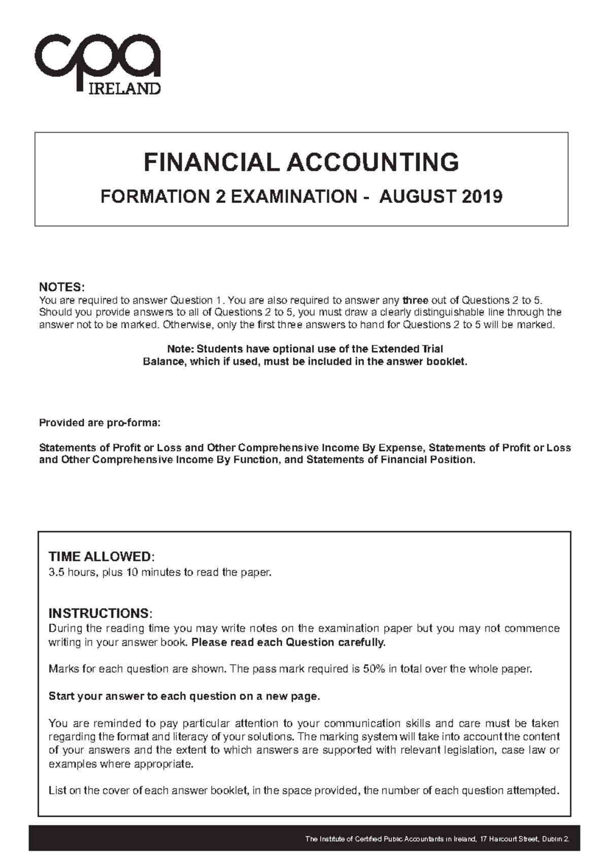 F2 Financial Accounting Exam Notes - August 2019 Guidelines - Studocu