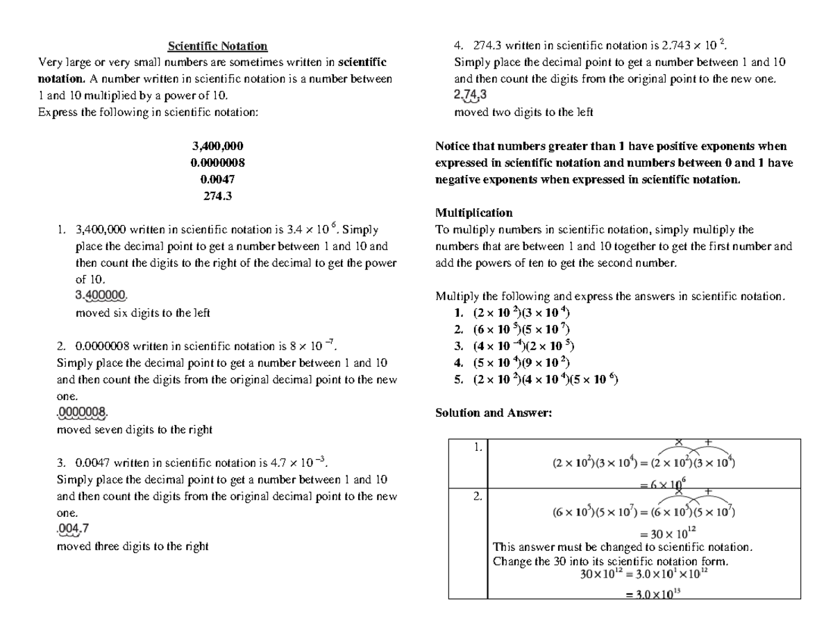 Scientific Notation - Lecture notes 1 - Scientific Notation Very large ...