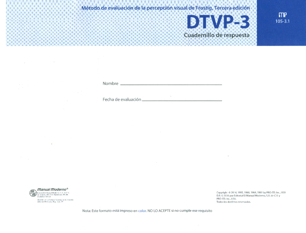 Método de Evaluación Visual de Frostig - 3ª Edición MP Cuadernillo ...