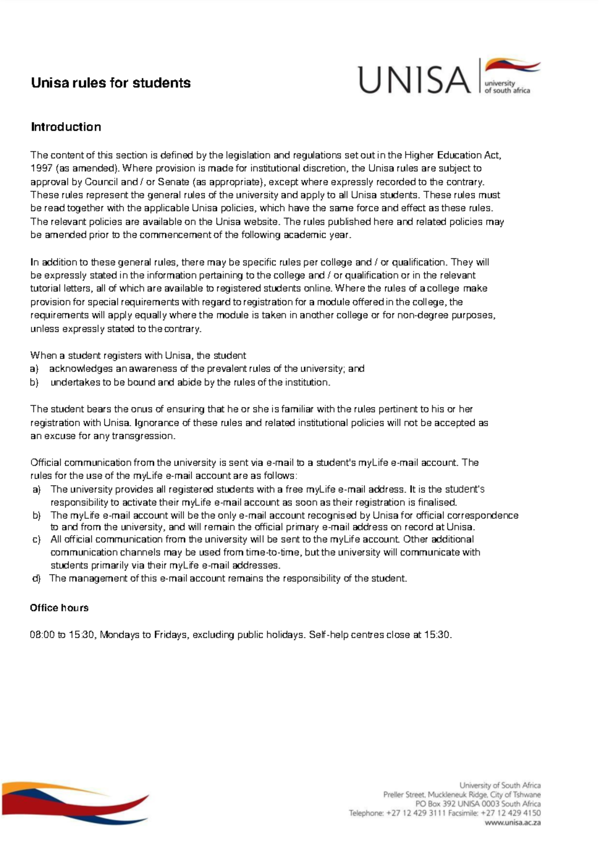 Unisa Student Rules Handbook 2018-2021: Key Regulations Overview - Studocu