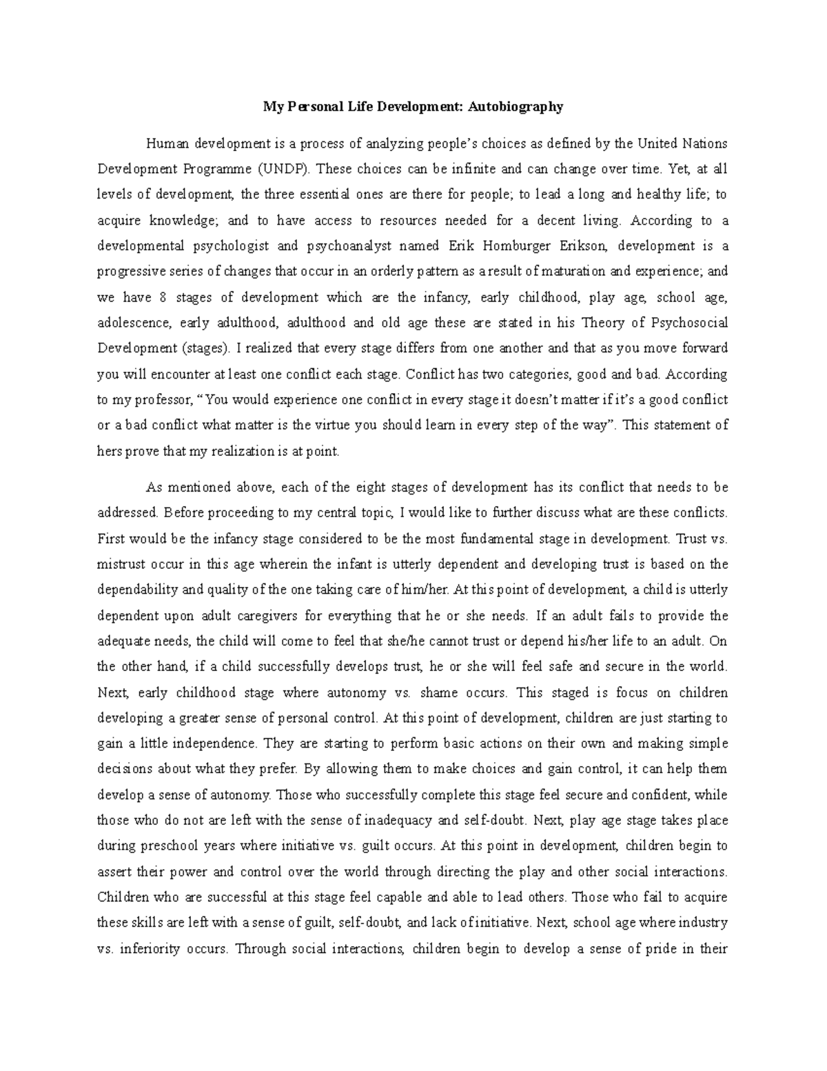 Autobiography - Grade: 100 - My Personal Life Development ...