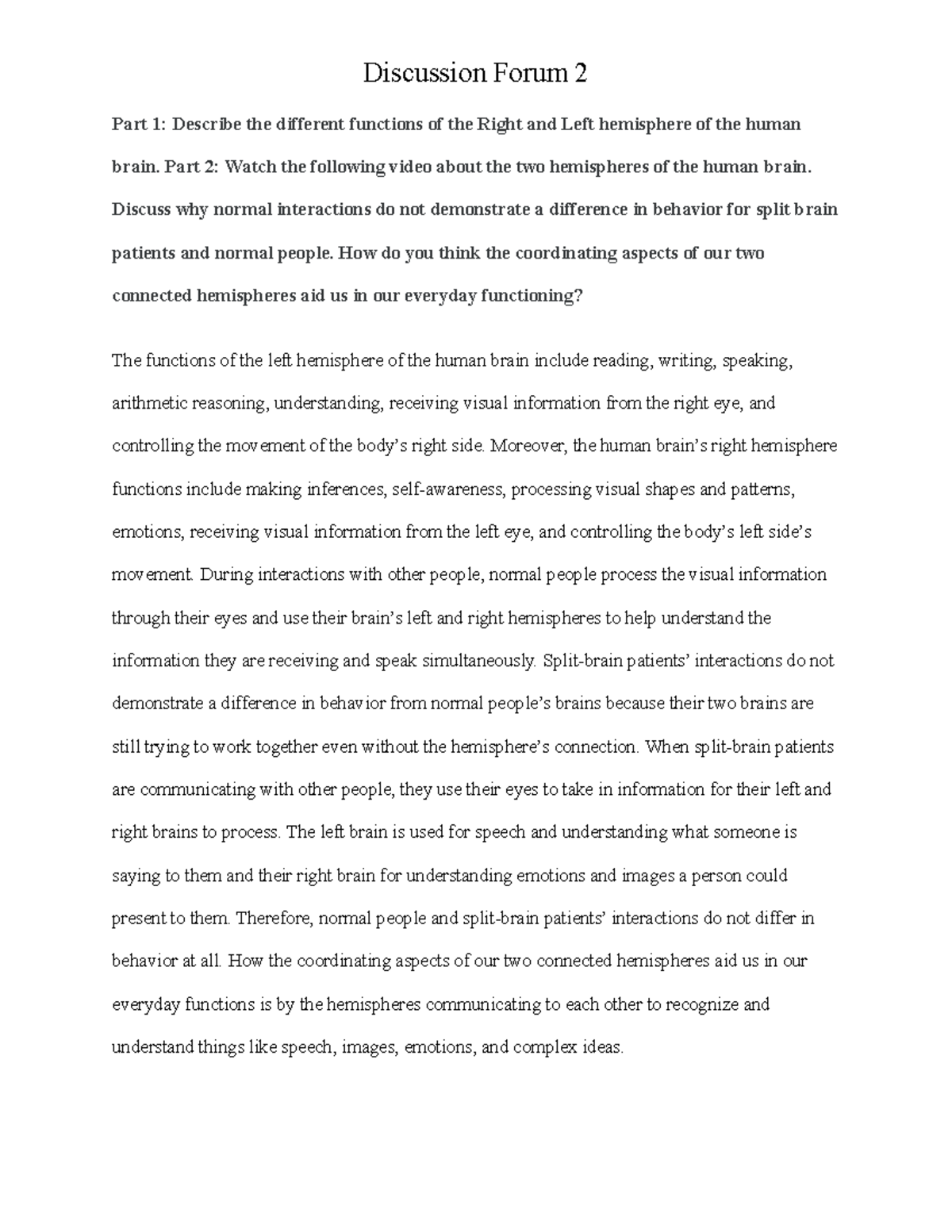 Discussion Forum 2 - Mary Treuting - Discussion Forum 2 Part 1 ...