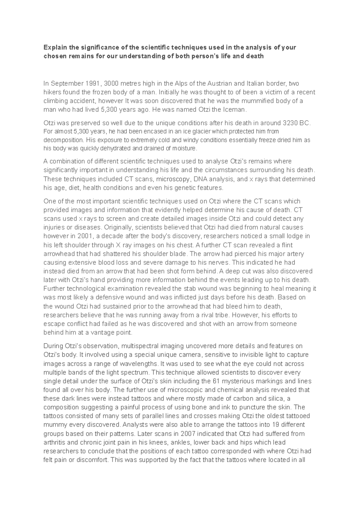 Otzi the Iceman: Scientific Techniques in Ancient Remains Analysis ...