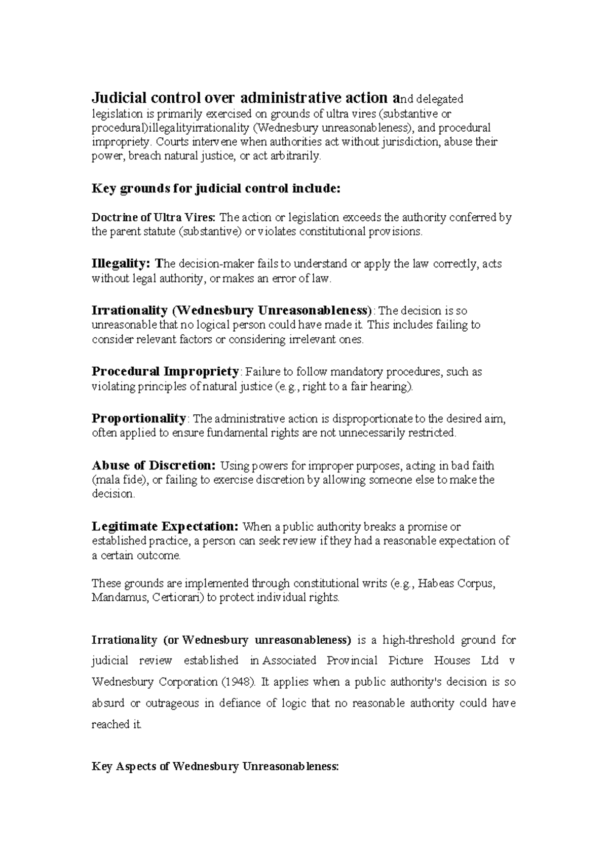 Judicial Control Over Administrative Action: Grounds & Principles (LAW ...