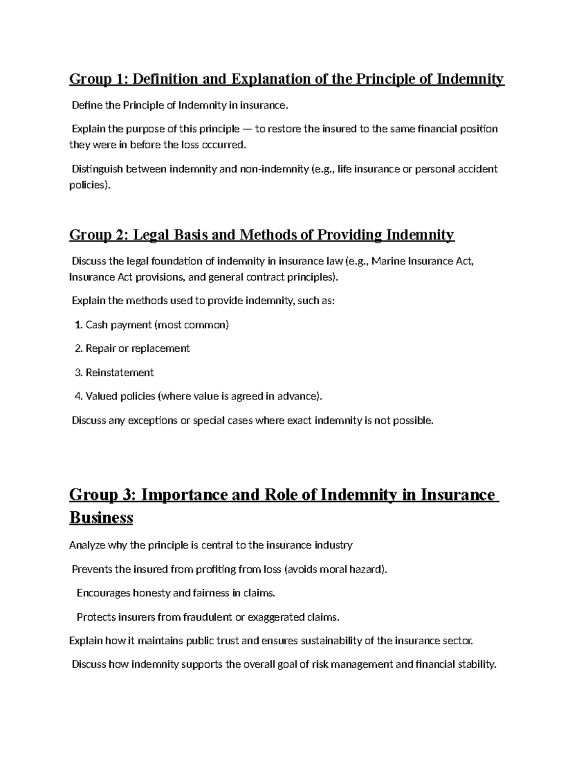 Insurance Law: Principle of Indemnity Explained and Analyzed - Studocu