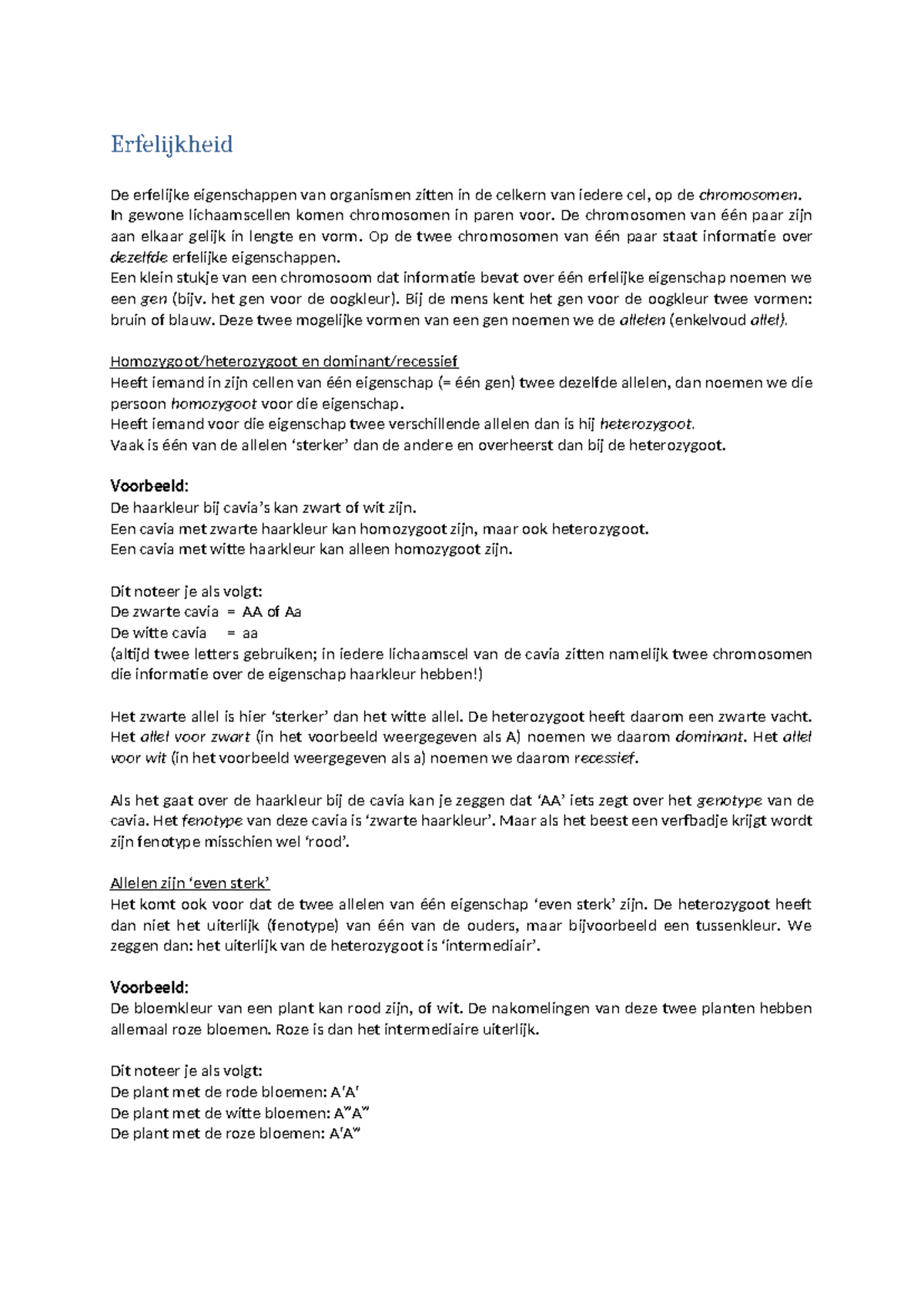Erfelijkheid en Kruisingen: Havo 4 Genetica en Allelen - Studeersnel