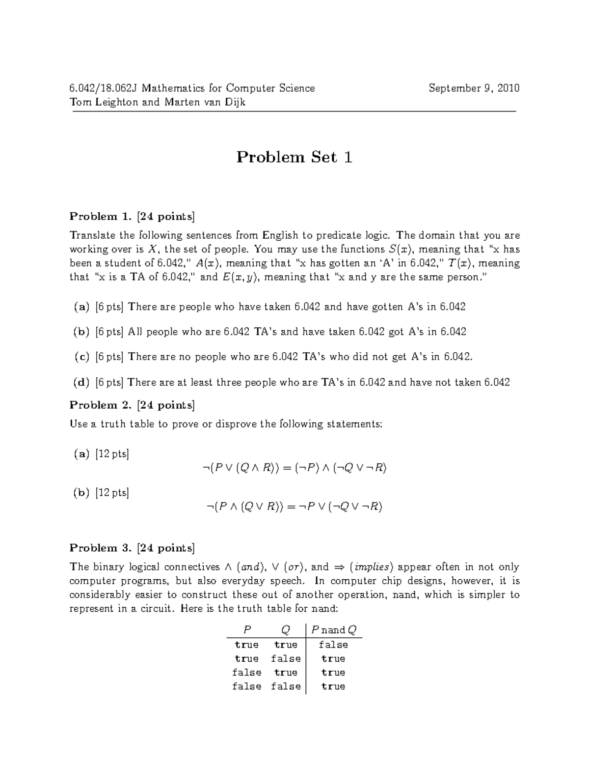 Mathematics for Computer Science: Advanced Counting Problem Set 1 - Studocu