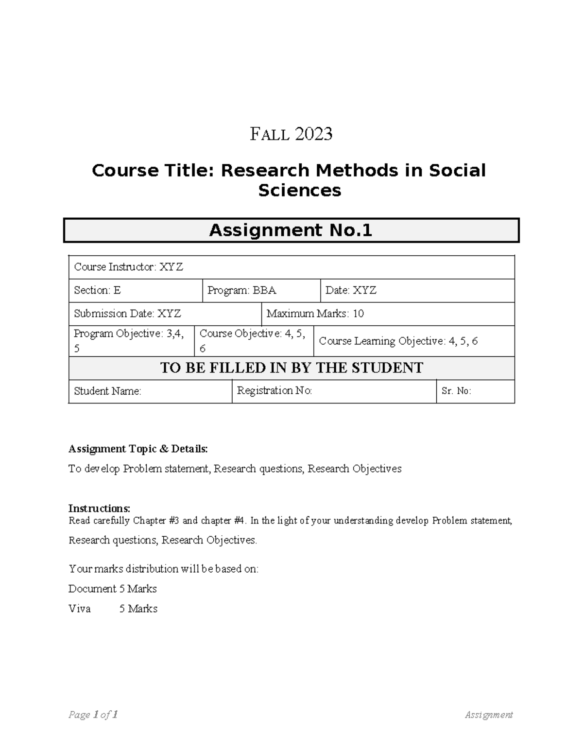 Assignment 1 - ABSD - FALL 2023 Course Title: Research Methods in ...