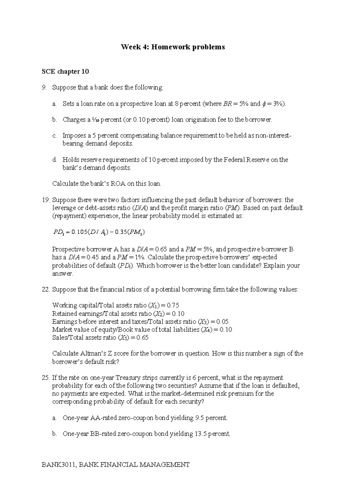 BANK3011 Week 4: Financial Management Homework Problems - Studocu