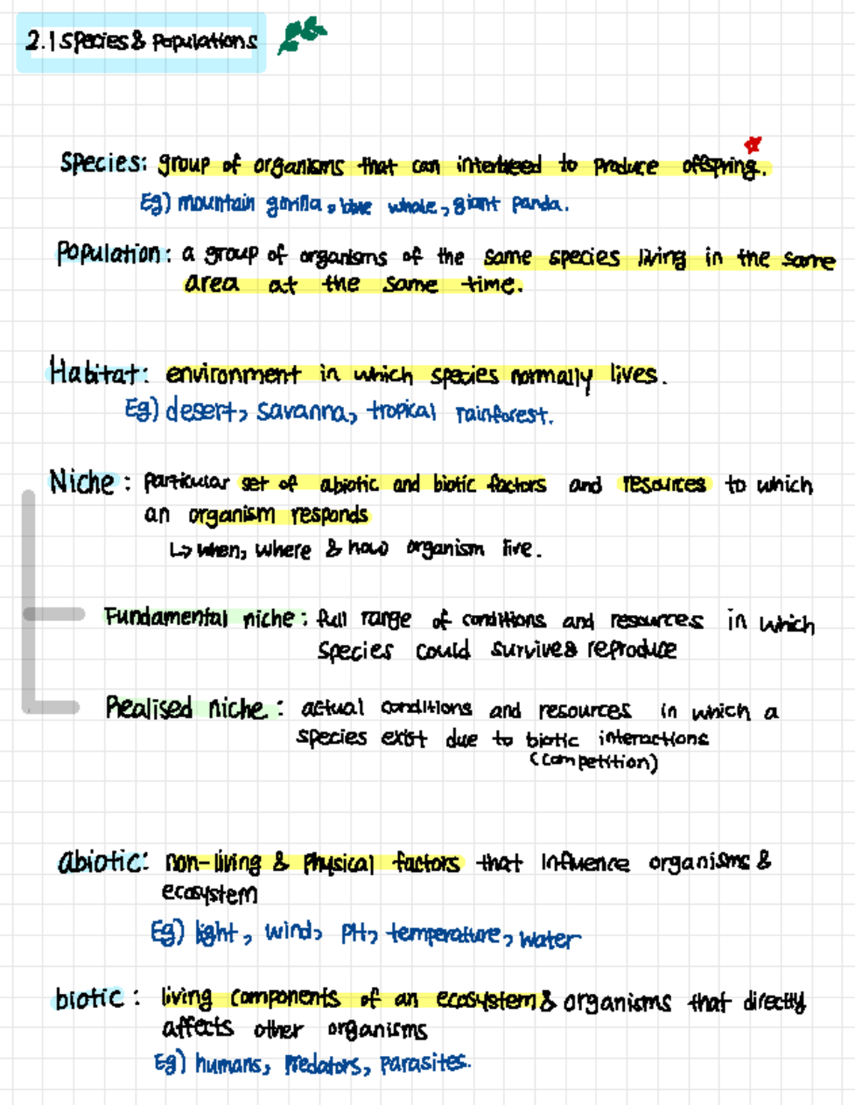 2.1 Notes on Species Populations - ESS - Studocu