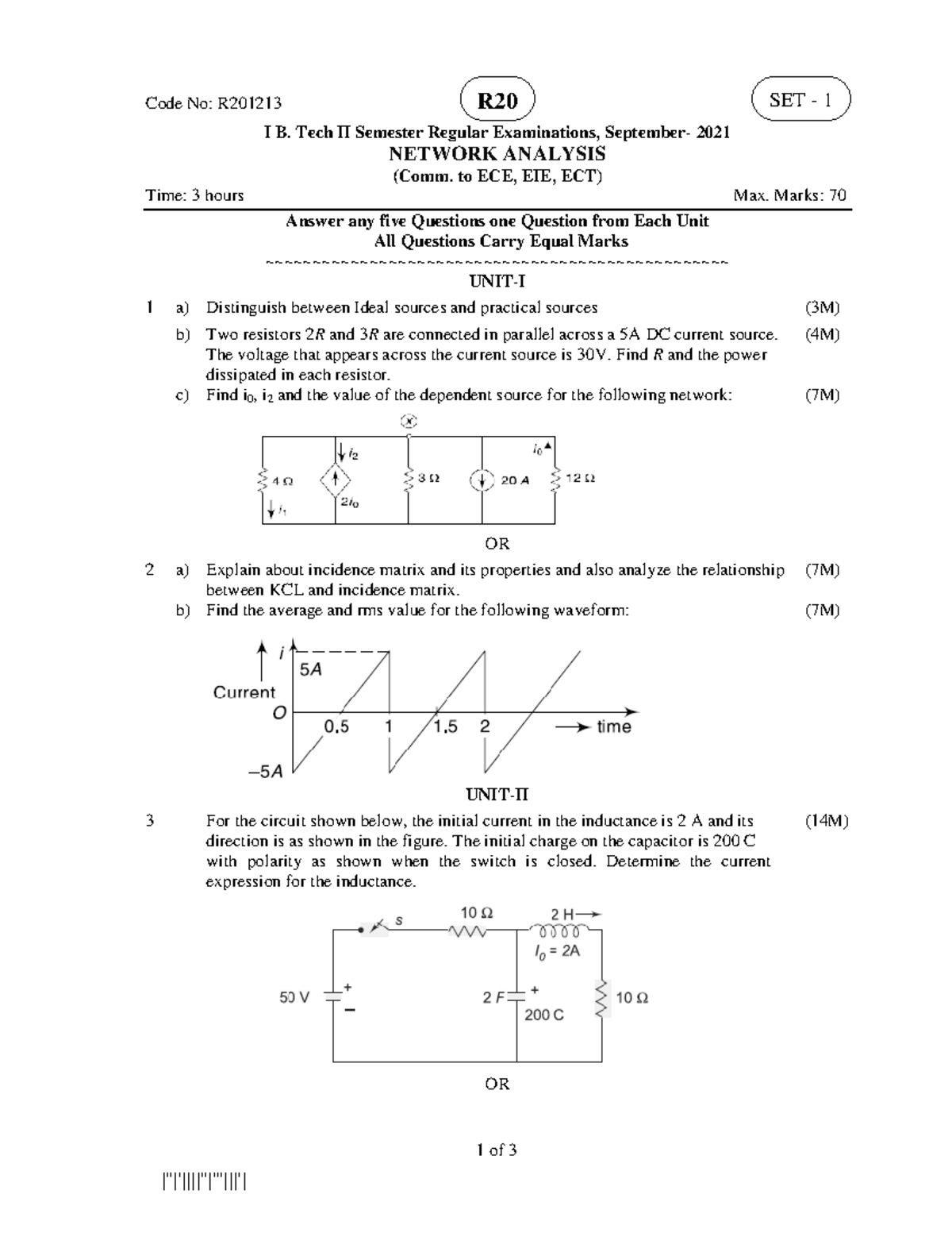 Network Analysis SEPT 2021 - |''|'||||''|'''|||'| Code No: R I B. Tech ...