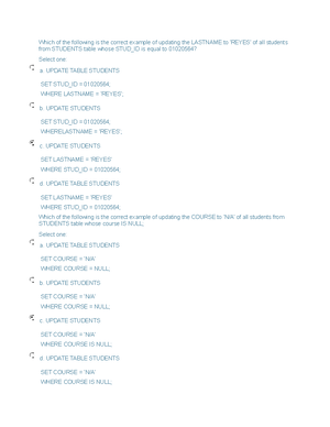 Information Management Final Lab Exam - Correct Mark 1 out of 1. Flag question Question text ...