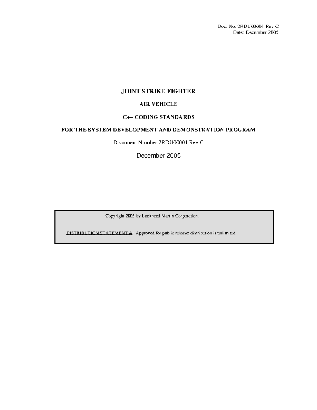 Joint Strike Fighter Air Vehicle C++ Coding Standards - Dec 2005 (Doc ...