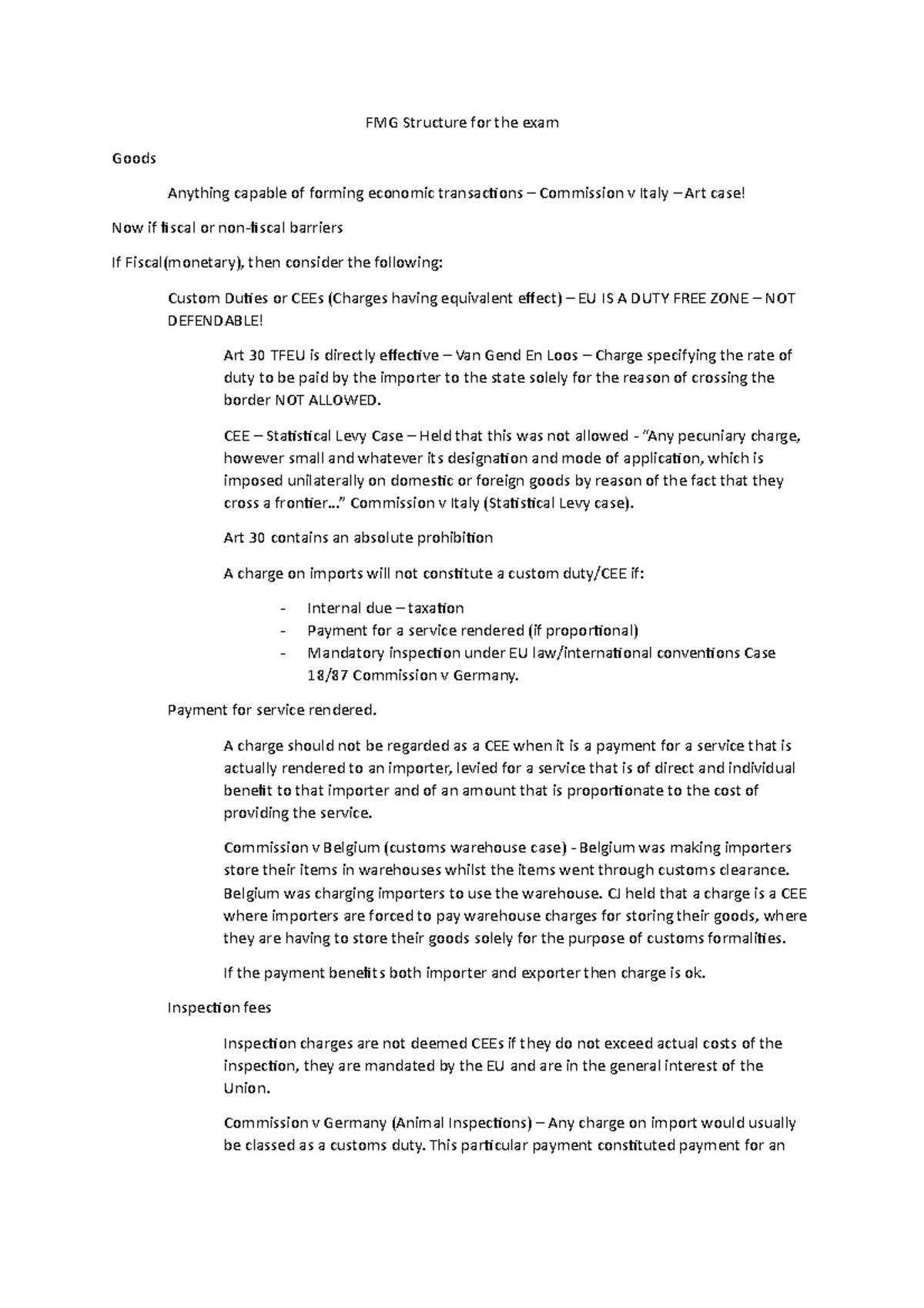 Free Movement of Goods Problem Question Structure - FMG Structure for ...