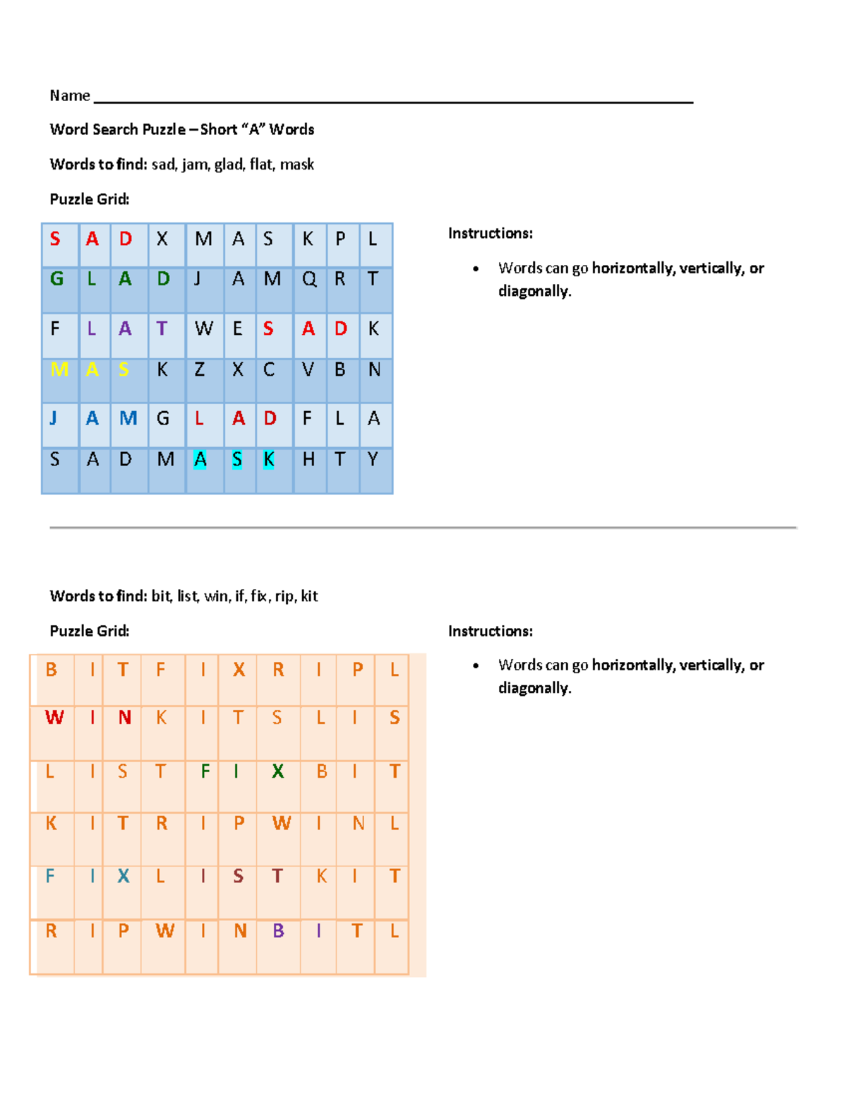 Word Search Puzzle: Short Words & Instructions (500) - Studocu