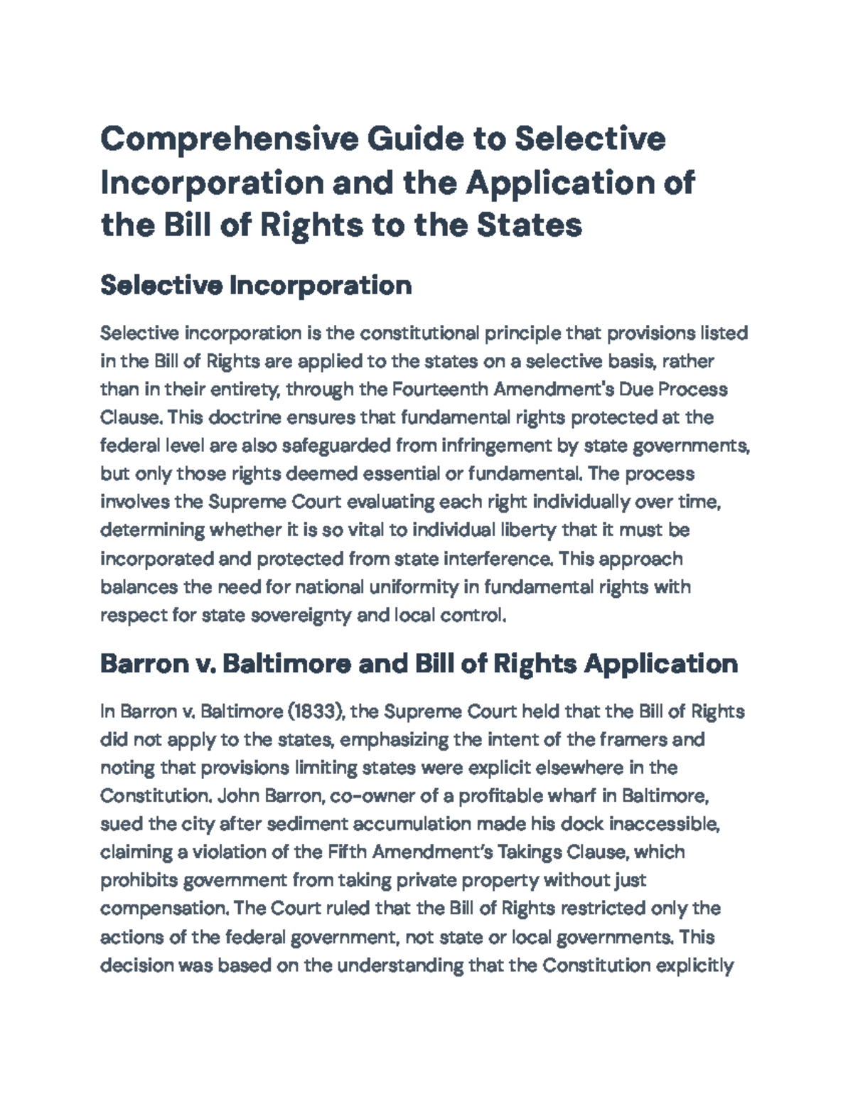 Comprehensive Overview of Selective Incorporation & the 14th Amendment ...