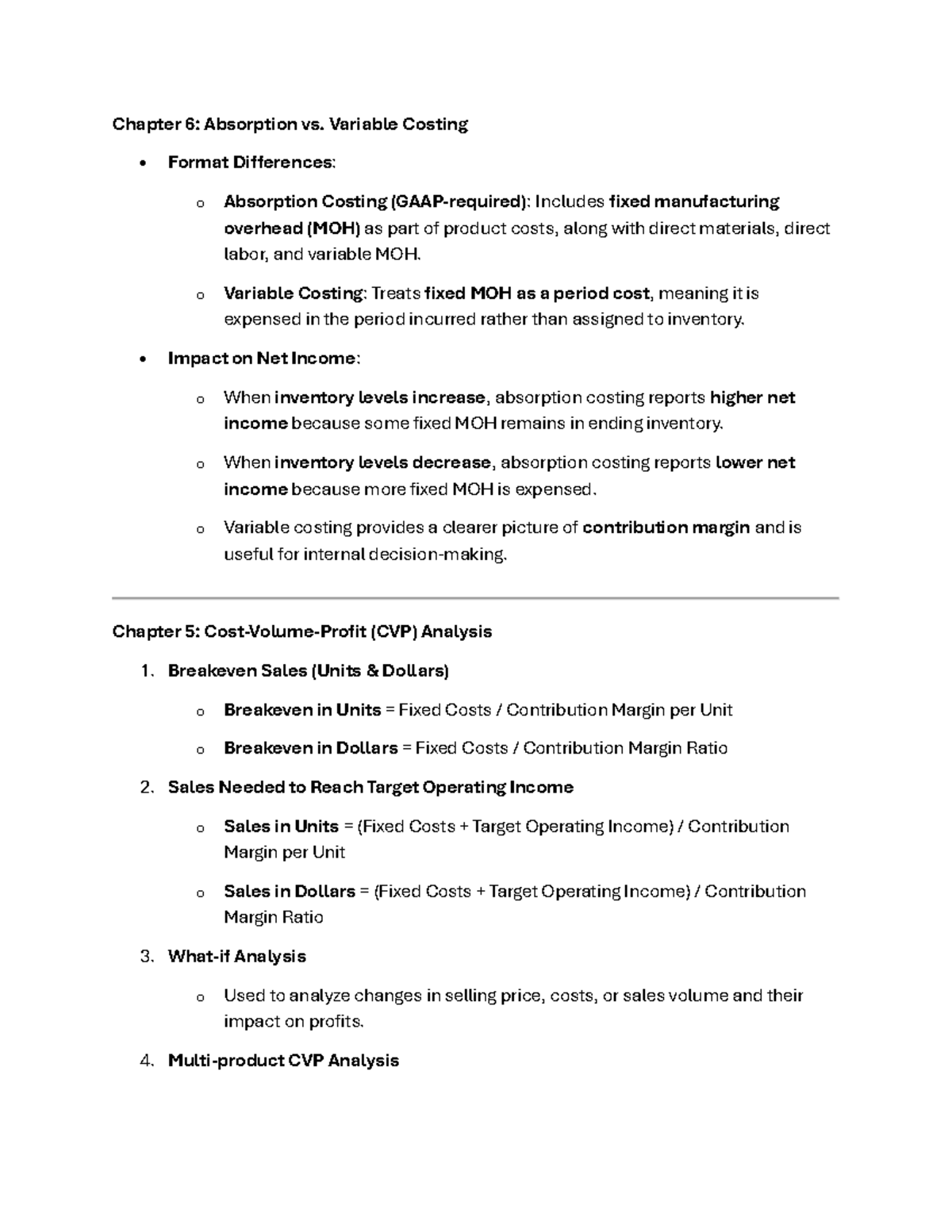 Chapter 6: Absorption vs. Variable Costing Differences and Analysis - Studocu