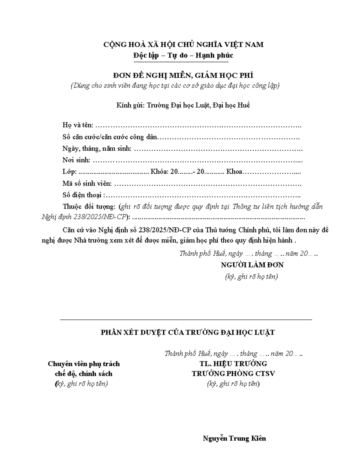 MẪU ĐƠN MIỄN GIẢM HỌC PHÍ VÀ TRỢ CẤP XÃ HỘI 2025 - Studocu