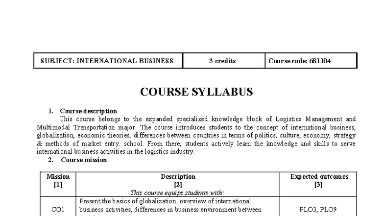 681104 - International Business Course Syllabus and Overview - Studocu