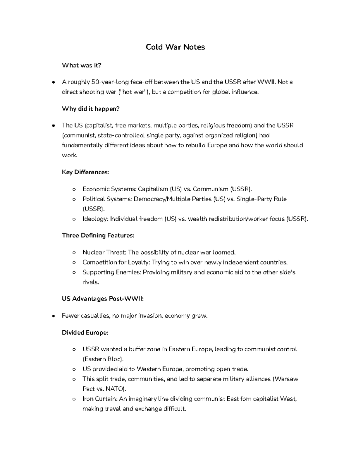 8.1 Cold War Notes - Cold War Notes What was it? A roughly 50-year-long ...